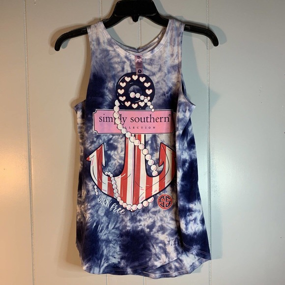Simply Southern | Tops | Simply Southern Tie Dye Tank Patriotic Anchor ...